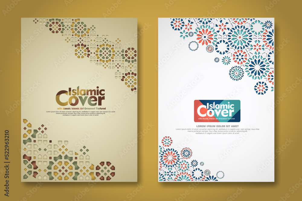 Islamic cover background template with ornamental colorful detail of ...