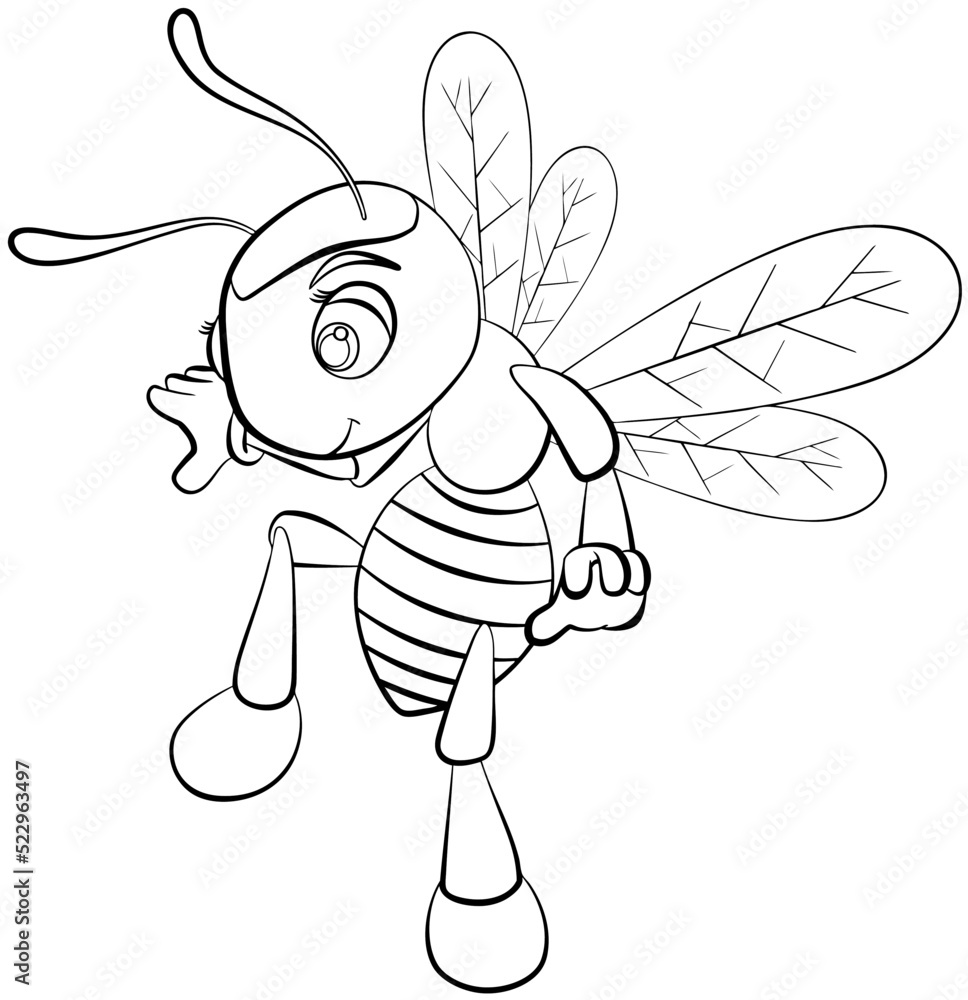 Cartoon bee for coloring page. Stock Vector | Adobe Stock