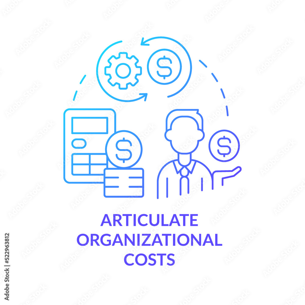 Articulate organizational costs blue gradient concept icon. Financial ...