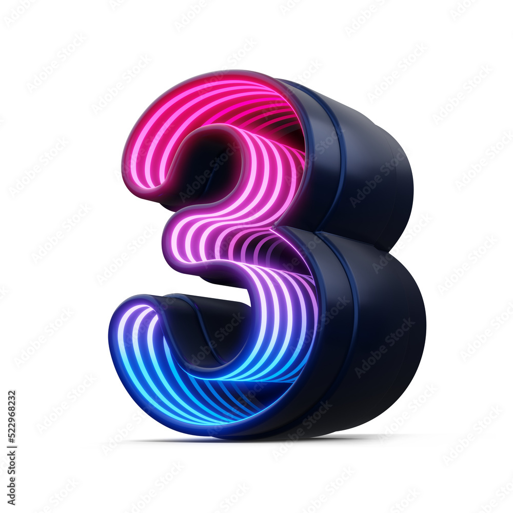 3d number with colorful neon light inside, 3d rendering Stock ...