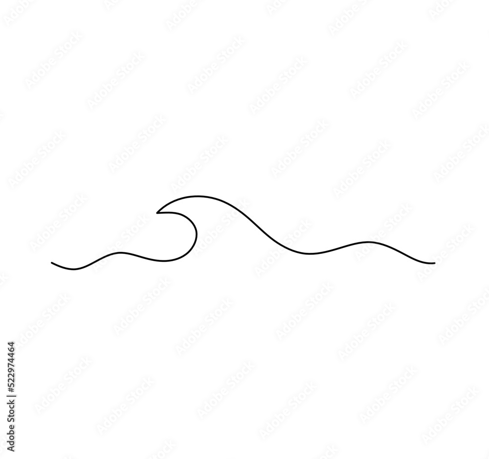 Vector isolated one line simple wave drawing. Single line wave minimal ...