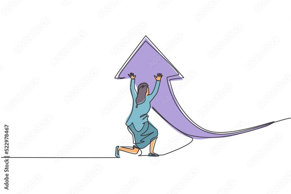 Single one line drawing of young smart businesswoman deflect arrow sign ...
