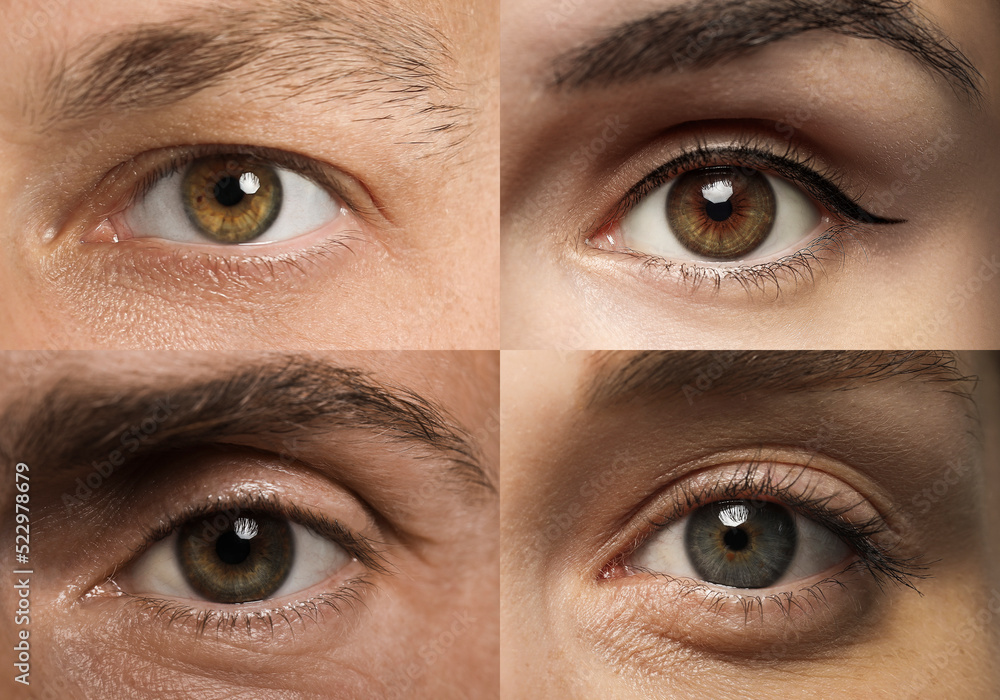 Collage with photos of people with beautiful eyes of different colors ...