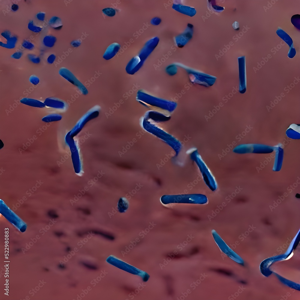 Biofilm of antibiotic resistant bacteria, closeup view. Rod-shaped and ...