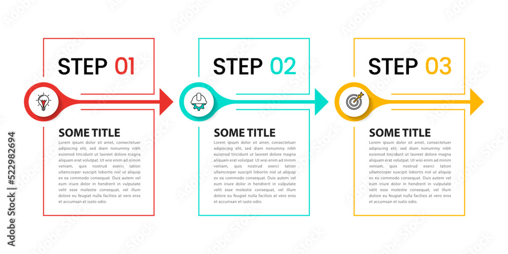 Infographic template. 3 colorful banners in a row with arrows Stock ...