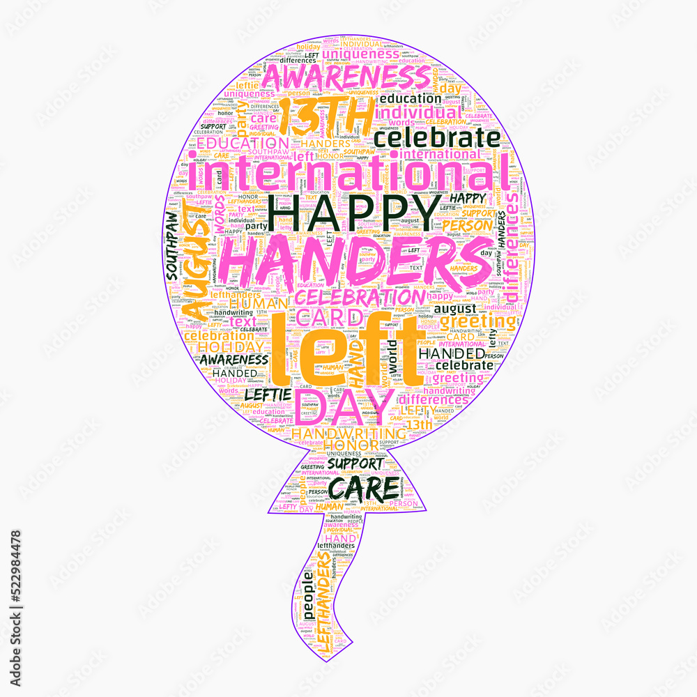 International Left-handers Day in word cloud collage illustration. Left ...