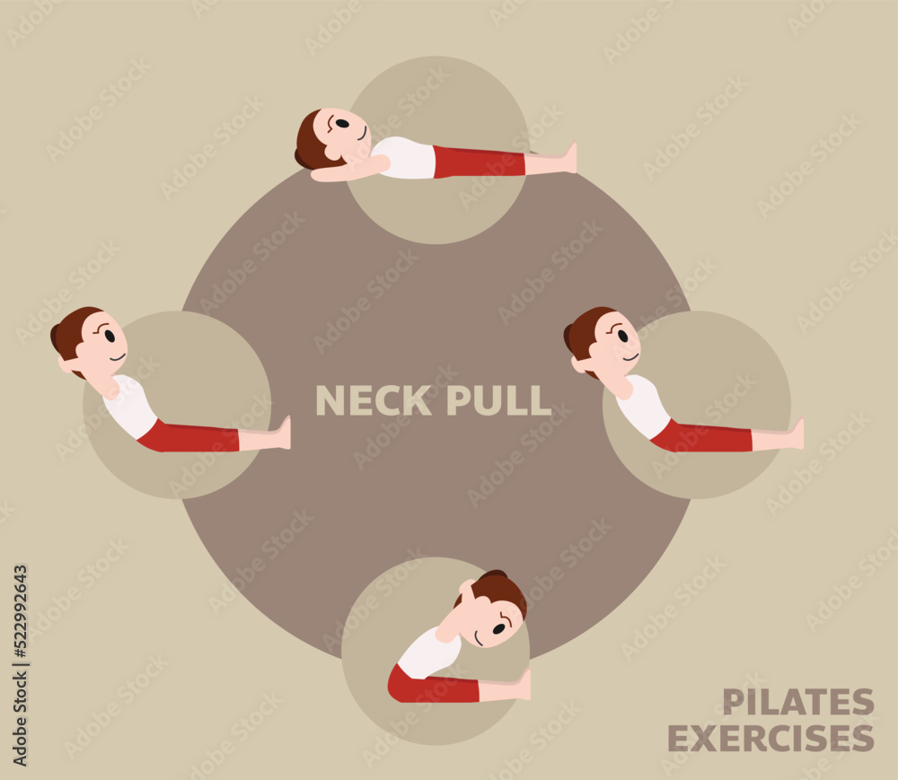 Pilates Moves Exercises Neck Pull Cute Cartoon Vector Illustration ...