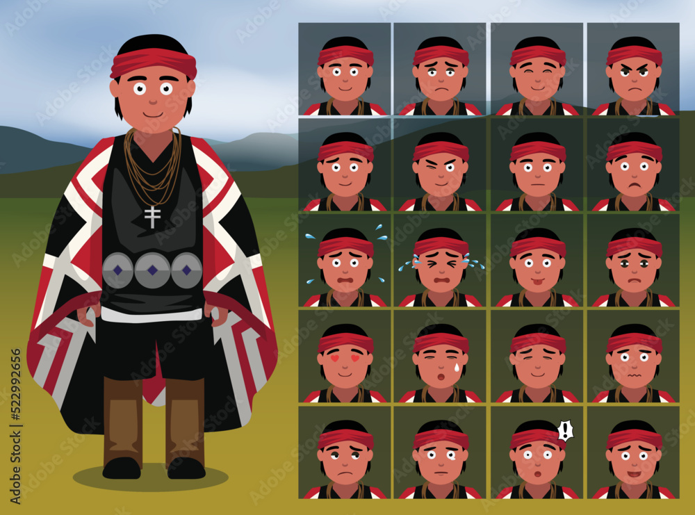 Native American Navajo Cartoon Emotion faces Vector Illustration Stock ...