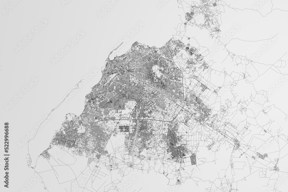 Map of the streets of Luanda (Angola) on white background. 3d render ...