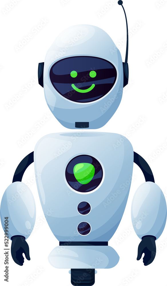Cartoon smiling robot, electronic wheeled humanoid Stock Illustration ...
