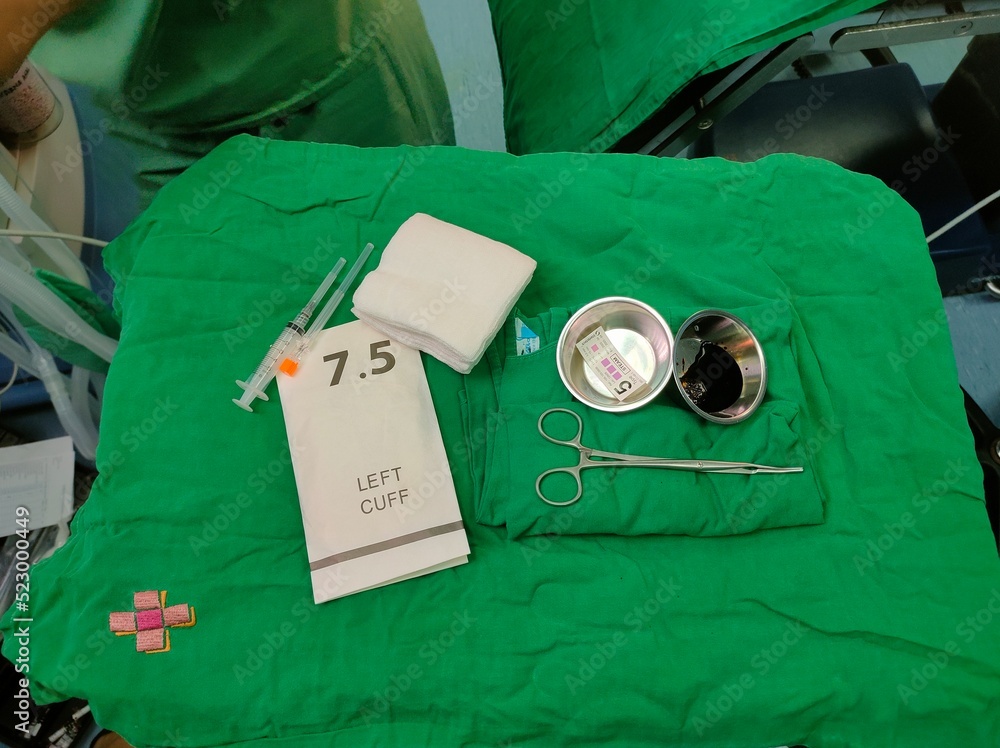 Equipments used in a spinal anesthesia. Usually spinal anesthesia is ...