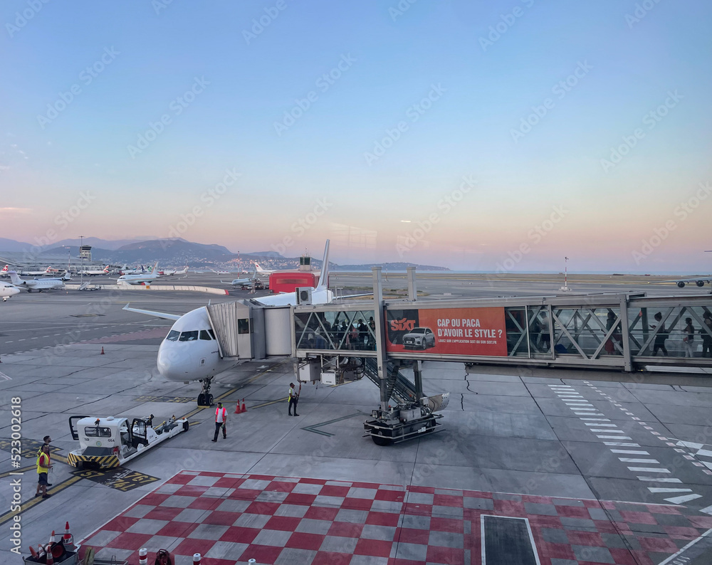 Nice, France. July 29. 2022. Airport runway with airplanes for ...
