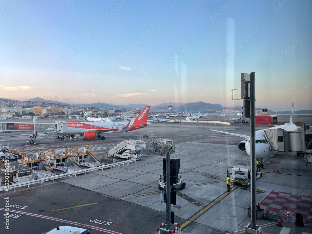 Nice, France. July 29. 2022. Airport runway with airplanes for ...
