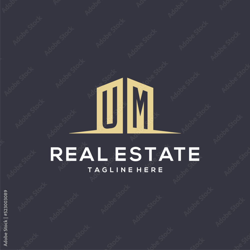 Monogram UM logo for construction with simple building shape icon ...
