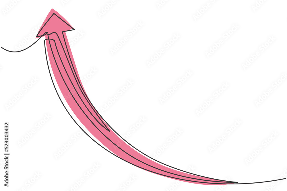 Single continuous line drawing of rising up arrow symbol. Above pointer ...