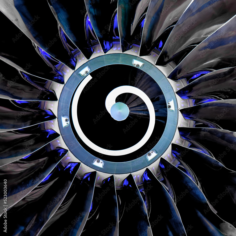 Frontview of a jet engine with a wheel of turbine blades Stock Photo ...