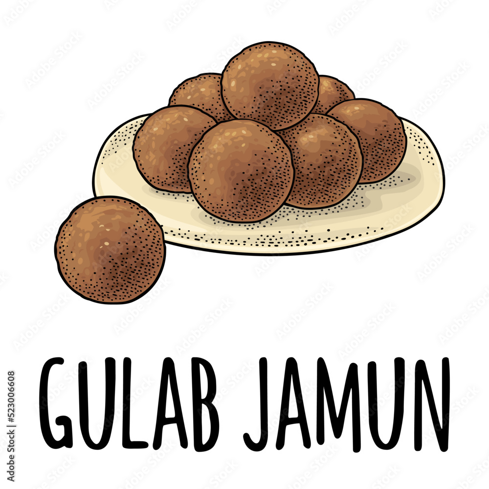 Gulab jamun. Indian traditional food. Vector color realistic ...