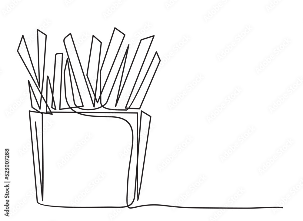 one continuous drawn line of french fries drawn from the hand picture ...