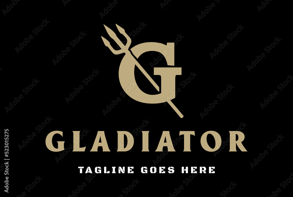 Initial Letter G with Trident Poseidon God for Gladiator Logo Design ...
