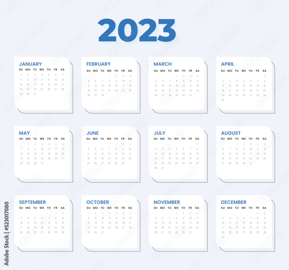 Wall calendar 2023 design, Flat 2023 calendar template,Minimalist ...