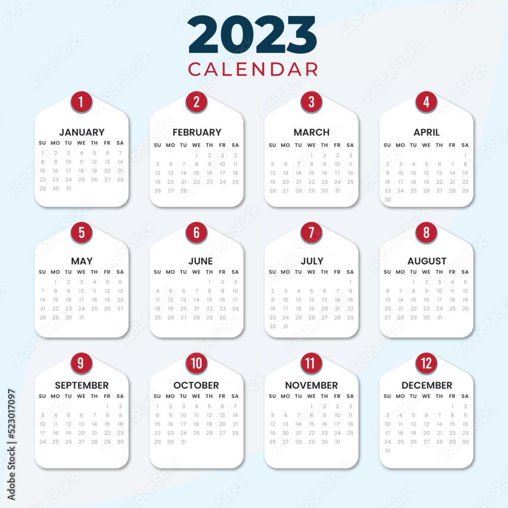 Wall calendar 2023 design, Flat 2023 calendar template,Minimalist ...