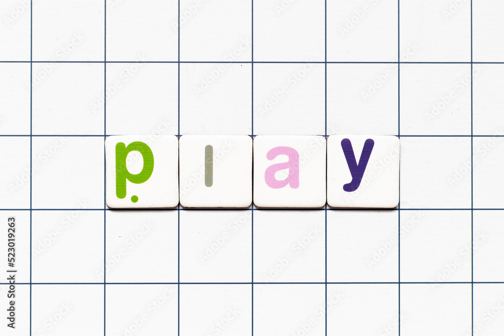 Colorful tile letter in word play on white grid background Stock Photo ...