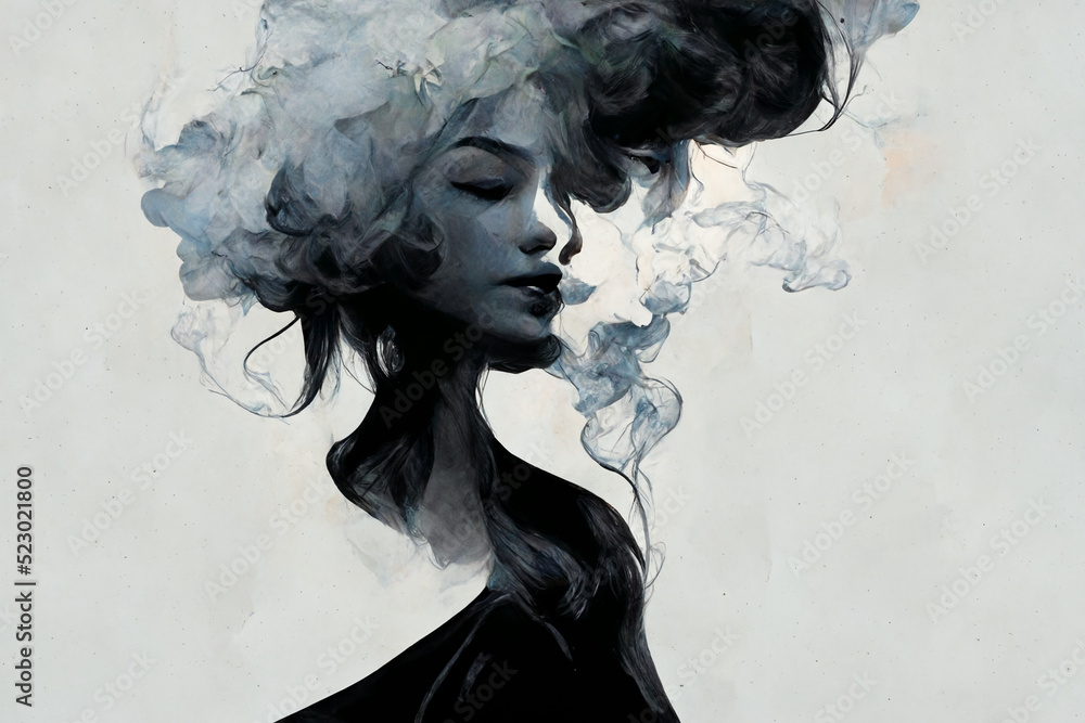 The woman in the smoke on gray background. Stock Illustration | Adobe Stock