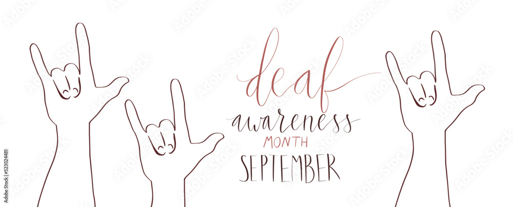 Deaf awareness month september handwritten calligraphy. Human hand ...