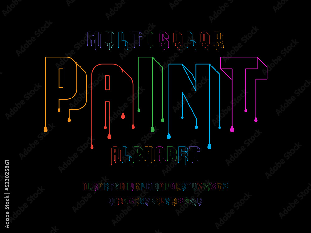 Vector of stylized melted alphabet design with uppercase, numbers and ...