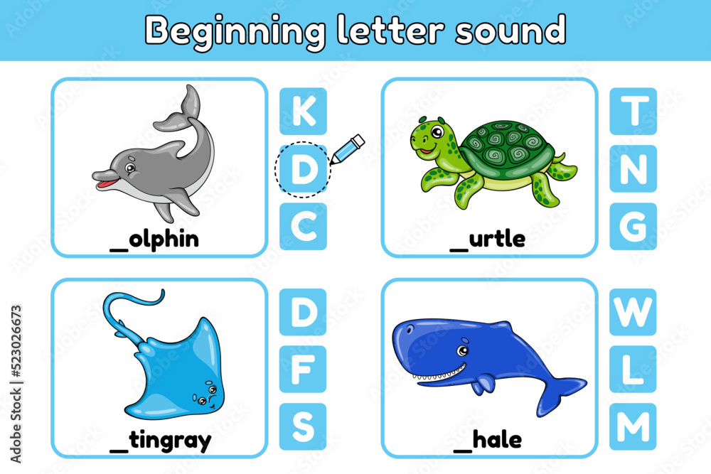 Cards matching educational game of beginning letter sound for kids ...
