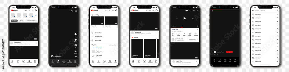 Iphone with Youtube app mockup in screen. Youtube interface template ...