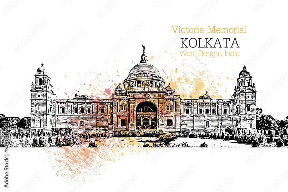 Kolkata Victoria Memorial, India in vector illustration. west bengal ...