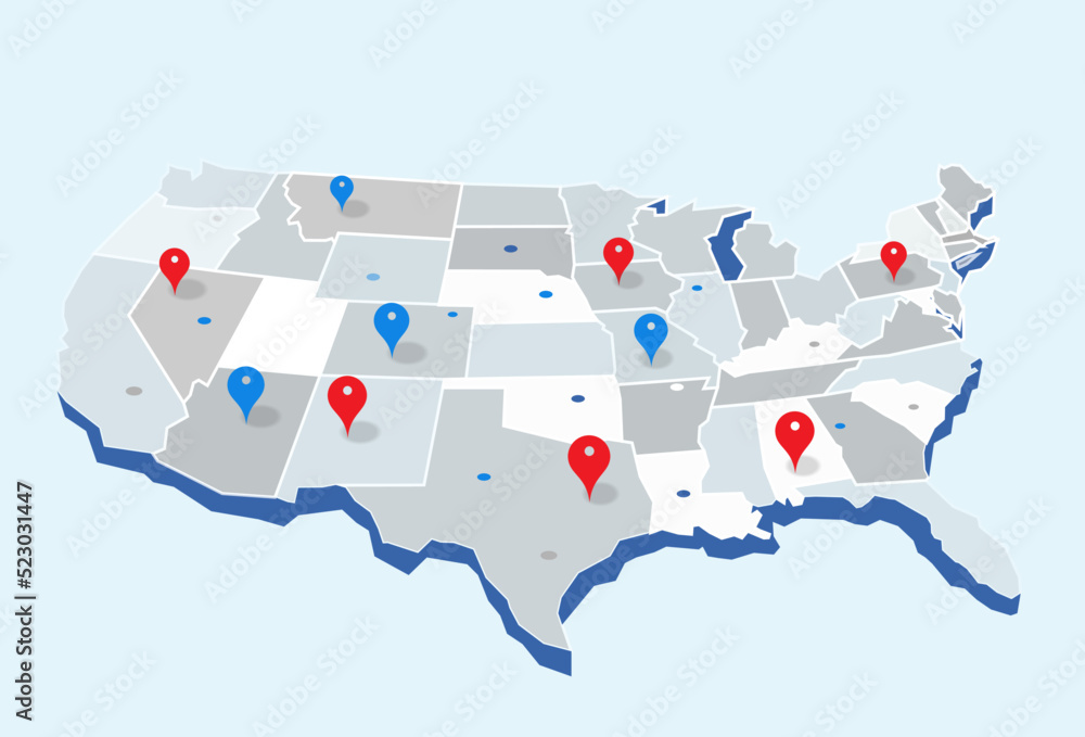 Photo United States Geo Map with Pin Positions, Hurca! | Posters ...