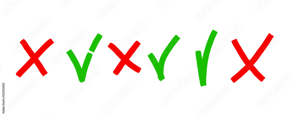 Hand drawn checkmark cross check mark. Marker brush check marks answers ...
