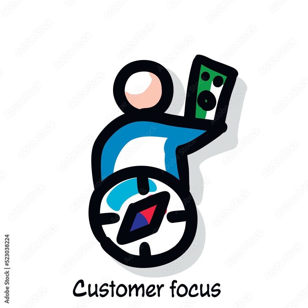 Customer focus, scribing, sketchnoting visual note icon. Minimal vector ...