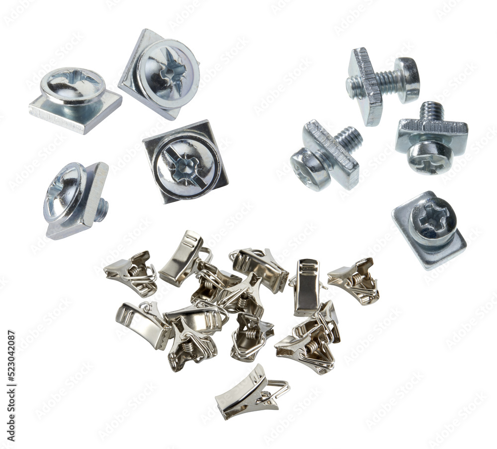 Metal screws and clamps with cut out isolated on background transparent ...