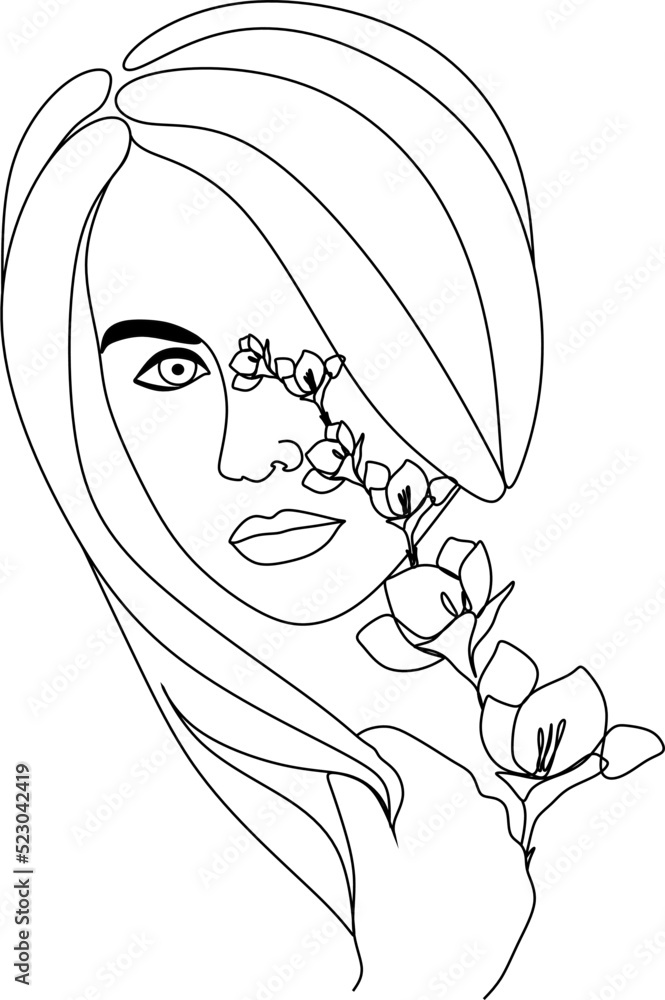 Flower Girl Vector One Line Drawing. Flower Line Art, One Line Art ...