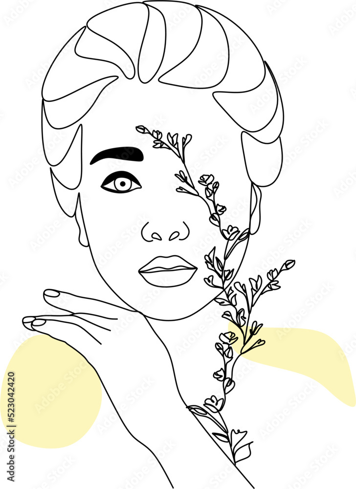 Flower Girl Vector One Line Drawing. Flower Line Art, One Line Art ...