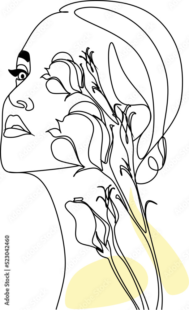 Flower Girl Vector One Line Drawing. Flower Line Art, One Line Art ...