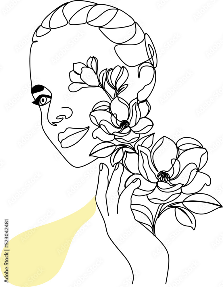 Flower Girl Vector One Line Drawing. Flower Line Art, One Line Art ...
