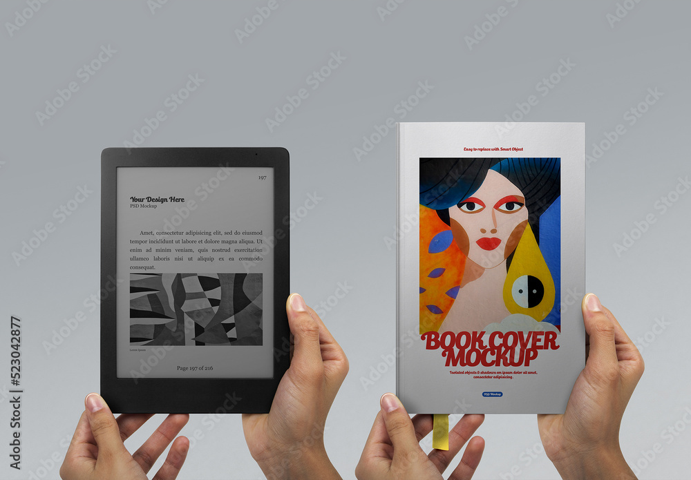 Hands Holding Book Mockup & E-Book Reader Stock Template | Adobe Stock