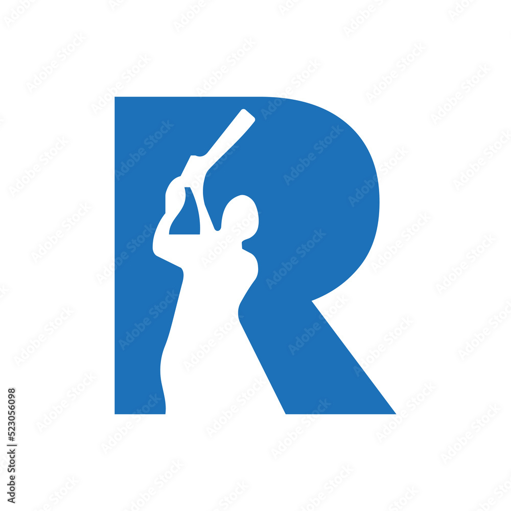 Letter R Cricket Batsman Logo Design Vector Sign. Cricket Club Logotype ...