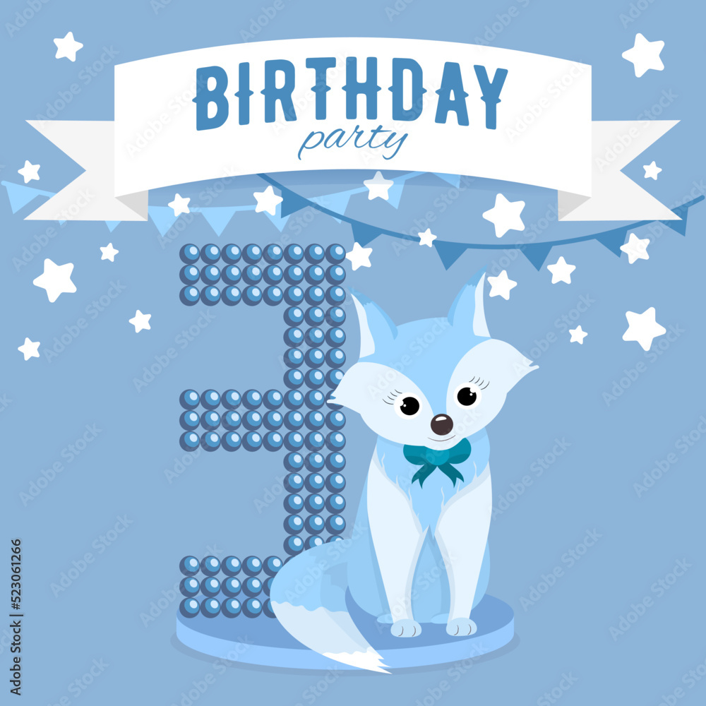 Birthday party invitation for the boy's third birthday with little fox ...