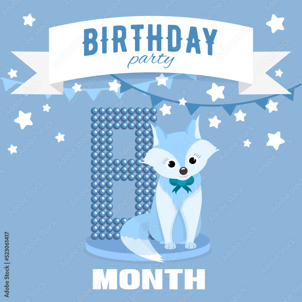 Vecteur Stock Birthday party invitation for the boy's eighth month ...