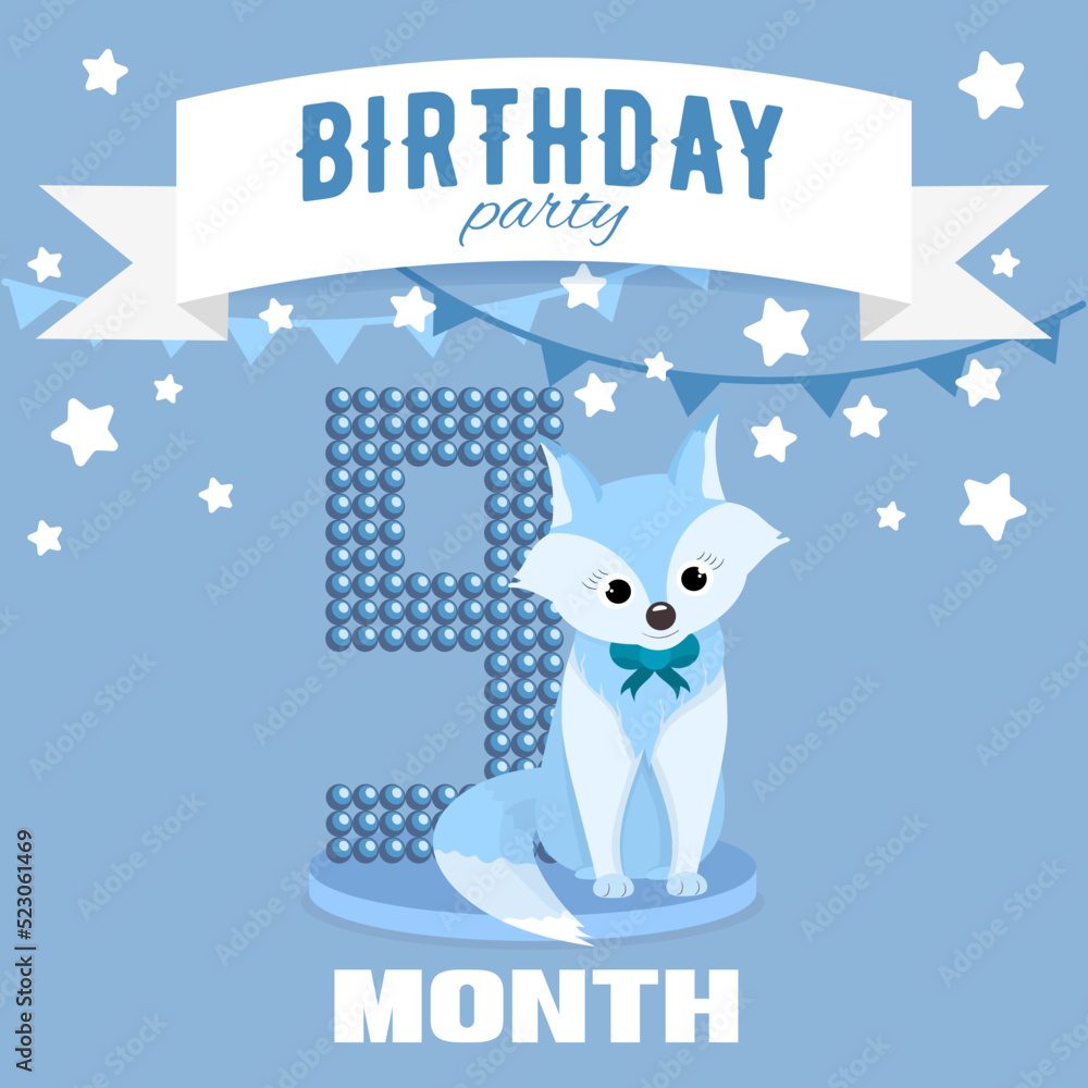 Birthday party invitation for the boy's ninth month birthday with ...