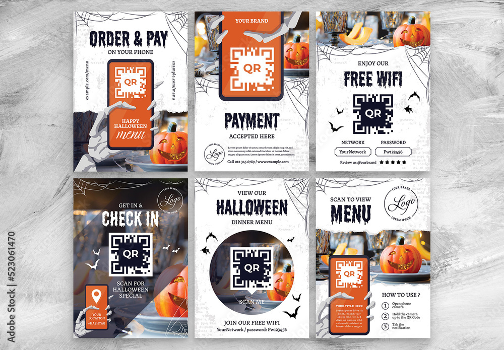 Halloween Qr Code Flyer Poster Layouts Stock Template | Adobe Stock