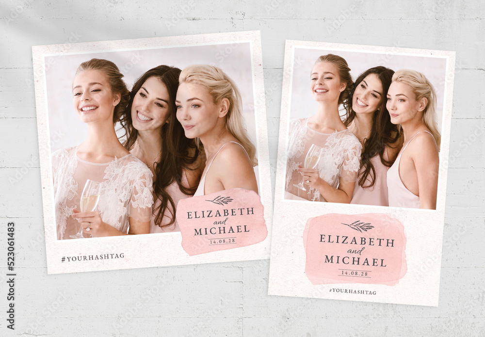 Pink Rustic Watercolor Wedding Photo Booth Card Layout Stock Template ...