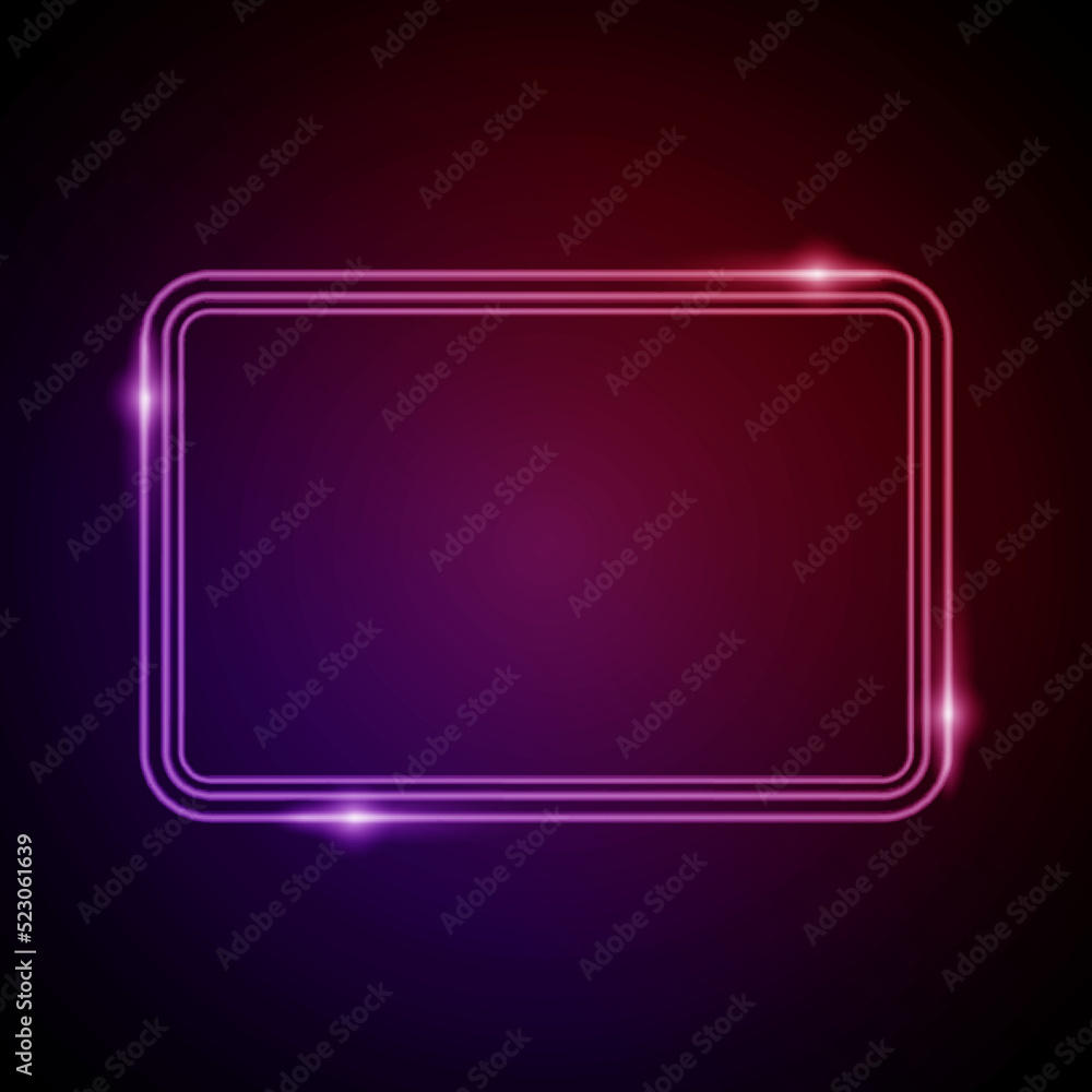 Neon Frame with Glow and Sparkles. Electronic Luminous Rectangle Frame ...