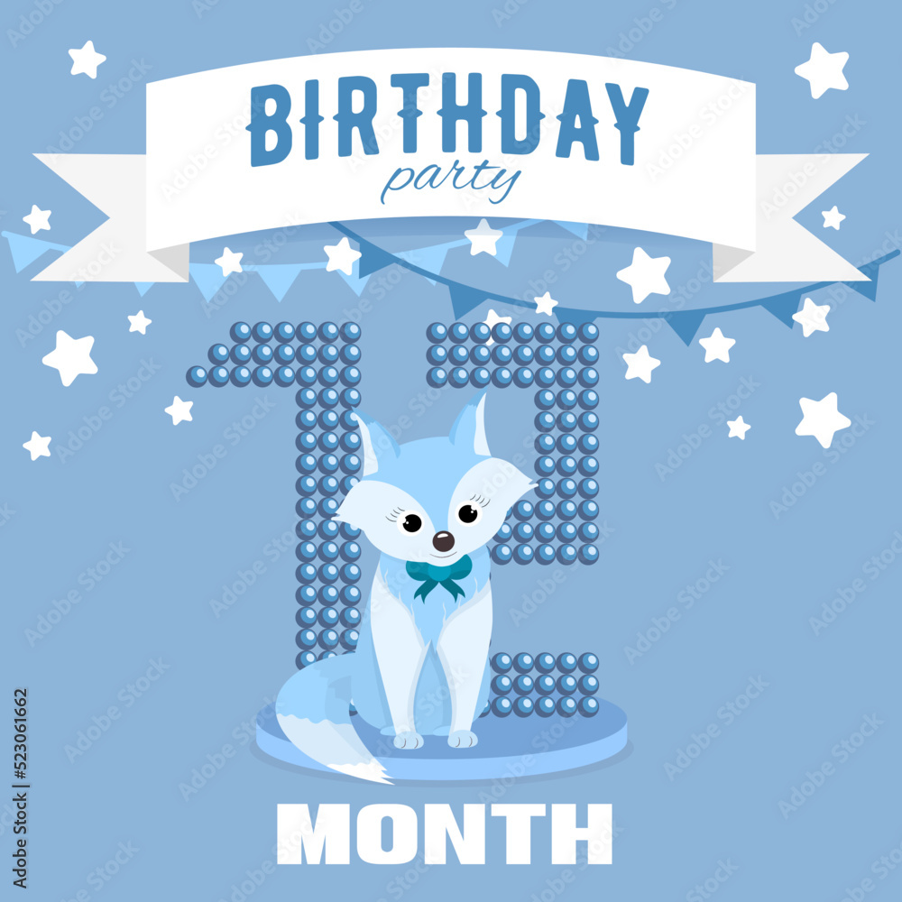 Birthday party invitation for the boy's twelfth month birthday with ...