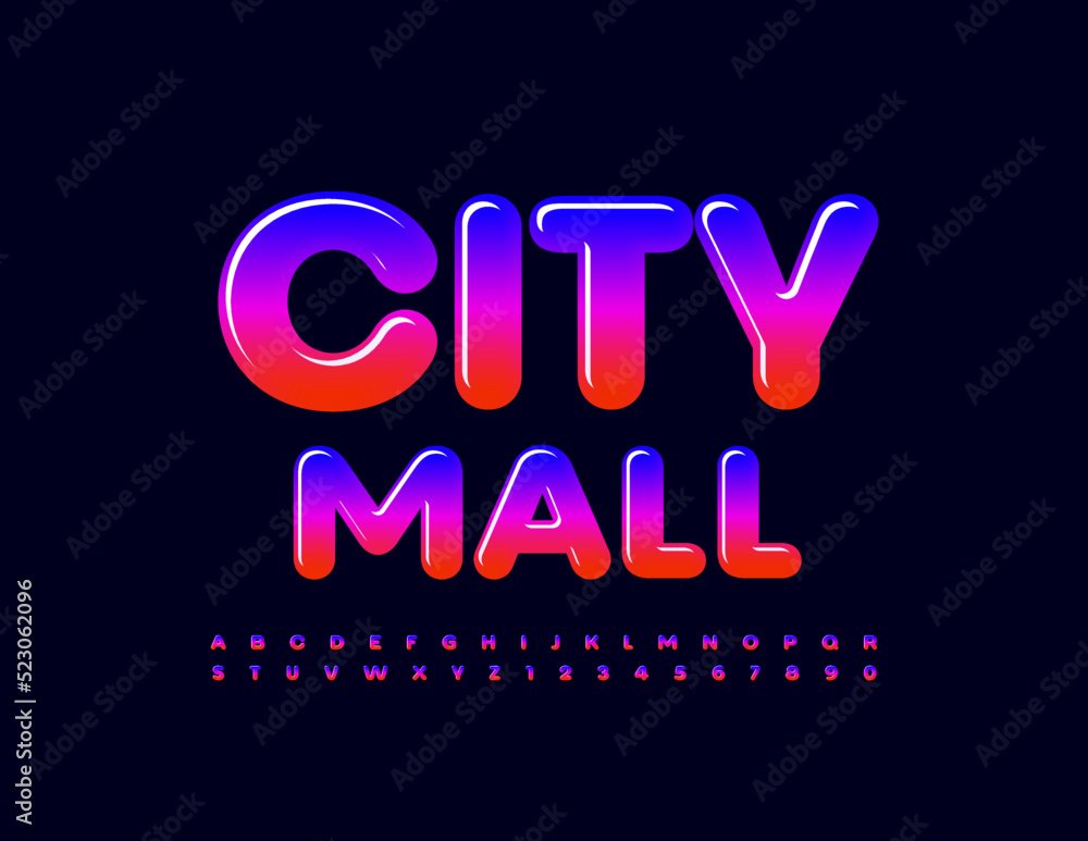 Vector stylish logo City Mall. Bright gradient Font. Shiny creative ...
